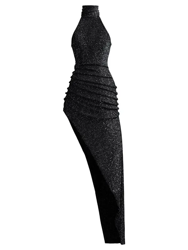 KARGEDE Sparkly Maxi Dress With Asymmetrical Hem - Black