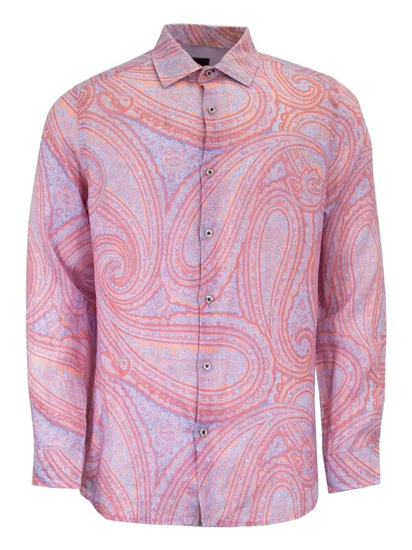 LORDS OF HARLECH Laurent Wild Paisley Oxford Linen Shirt - Pink