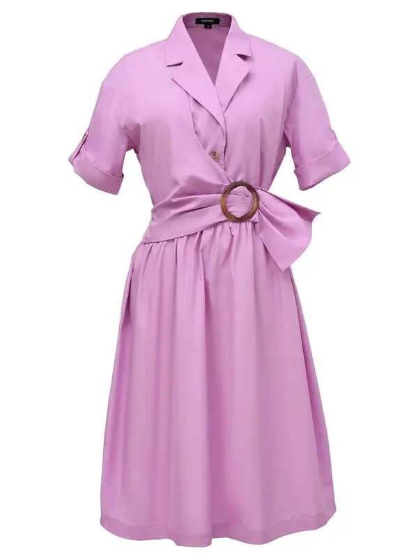 SMART AND JOY Shirt Dress With Asymmetrical Panel And Belt - Purple