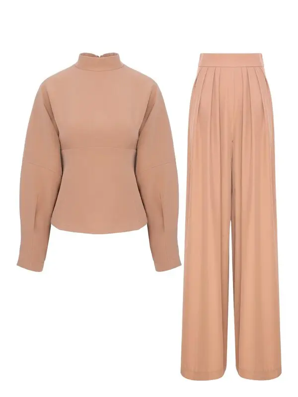 BLUZAT Top And Trousers Set - Brown