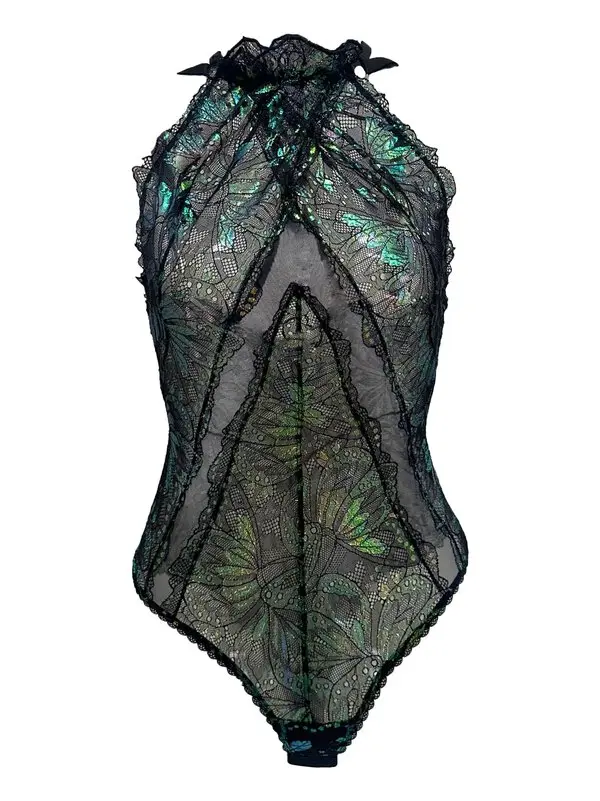 CAROL COELHO Psyche Halter Iridescent Bodysuit - Black