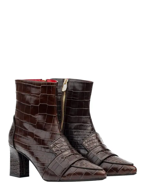 ROSAMUND MUIR LONDON Luciana Crocodile Print Loafer Boots - Brown