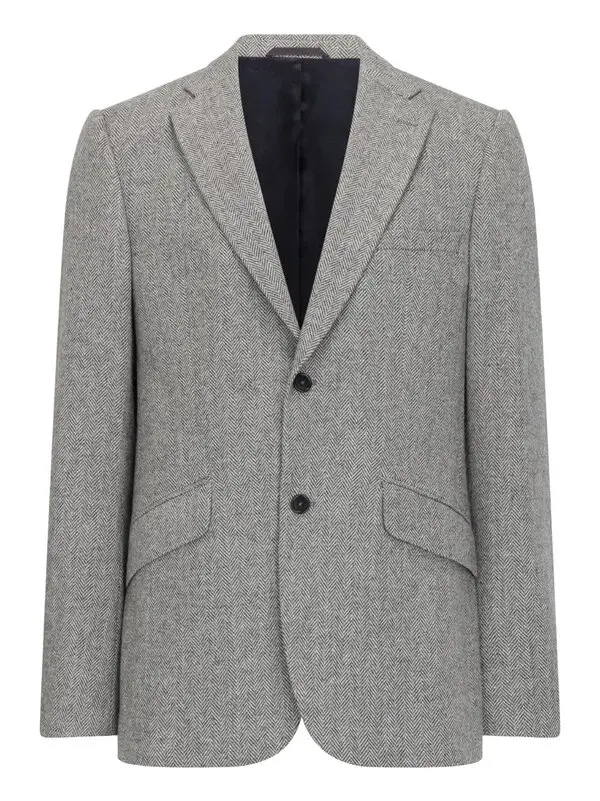 TRIONA Herringbone Tweed Jacket With Elbow Patches - Grey