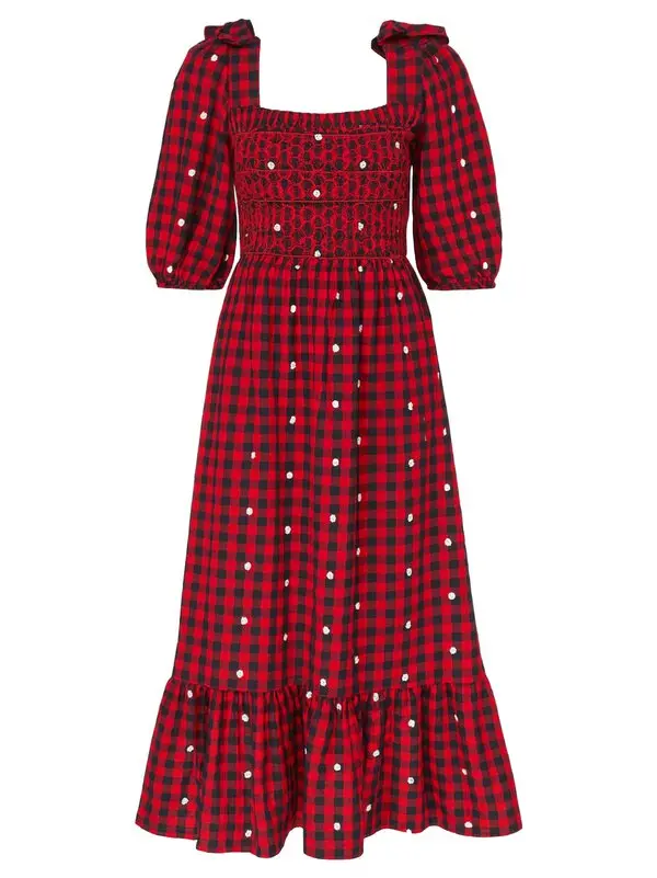 ROSE & NANCY Steffi Embroidered Check Maxi Dress - Black/white/red