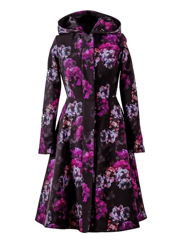 RAINSISTERS Hydrangea-patterned Waterproof Coat - Black/purple