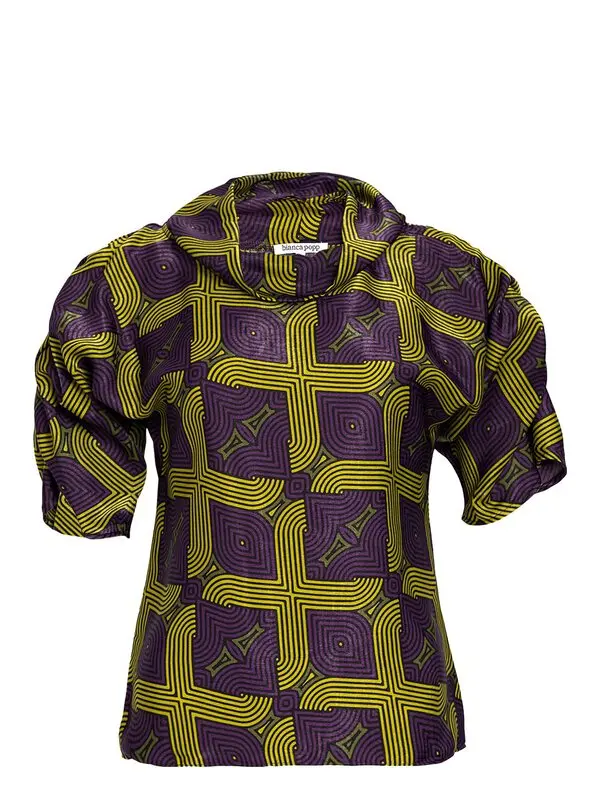 BIANCA POPP Printed Puff Sleeve Blouse - Green/purple