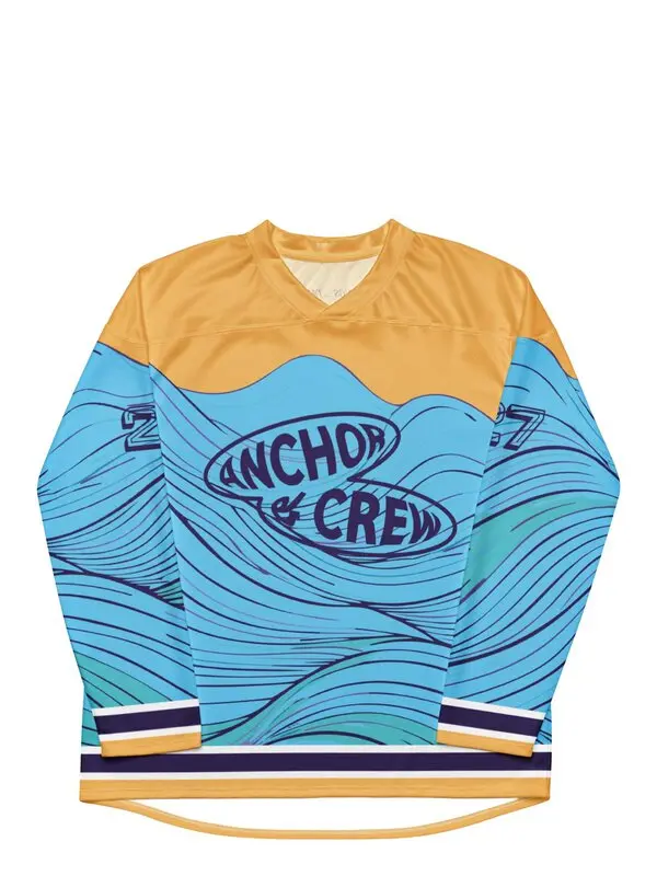 ANCHOR & CREW Deep Waves Pattern Recycled Fabric Hockey Jersey - Blue