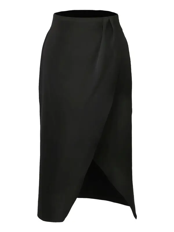 SMART AND JOY Minimalist Wrap Effect Satin Midi Skirt - Black