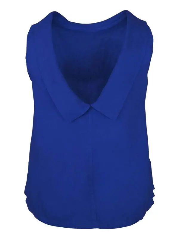Haris Cotton Boat Neckline Sleeveless Linen Top - Blue