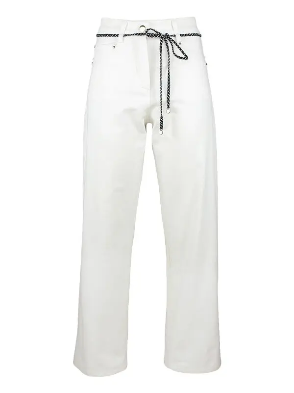 LALIPOP DESIGN Wide-leg Cotton Pants With Detachable Belt - White