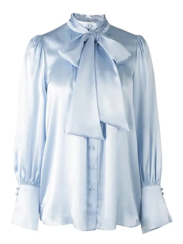 SOLGO ATELIER Phaius Bow-tie Silk Blouse - Blue