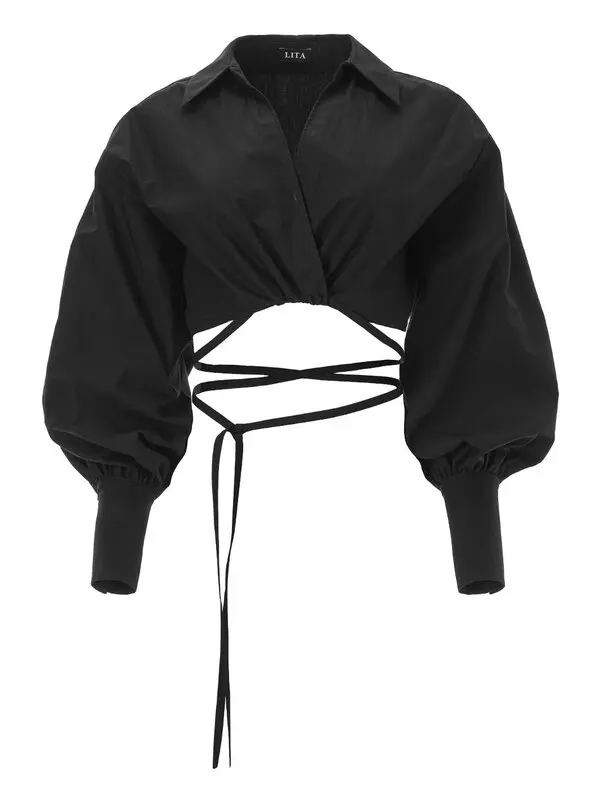 LITA COUTURE Cropped Poplin Shirt - Black
