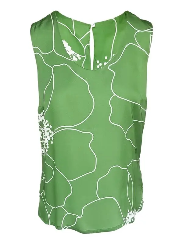 Haris Cotton Sleeveless Printed Satin Top - Green