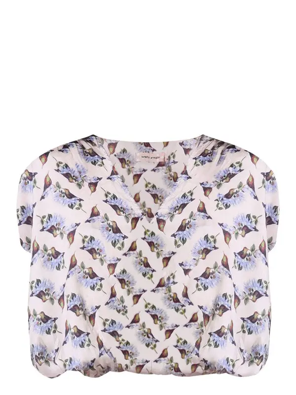 TRAFFIC PEOPLE Hummingbird Print Cropped Top - Blue/white