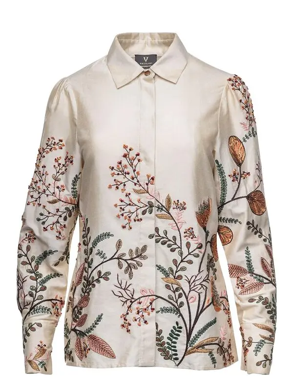 VASILIKI ATELIER Behati Hand Embroidered Classic Shirt - Brown