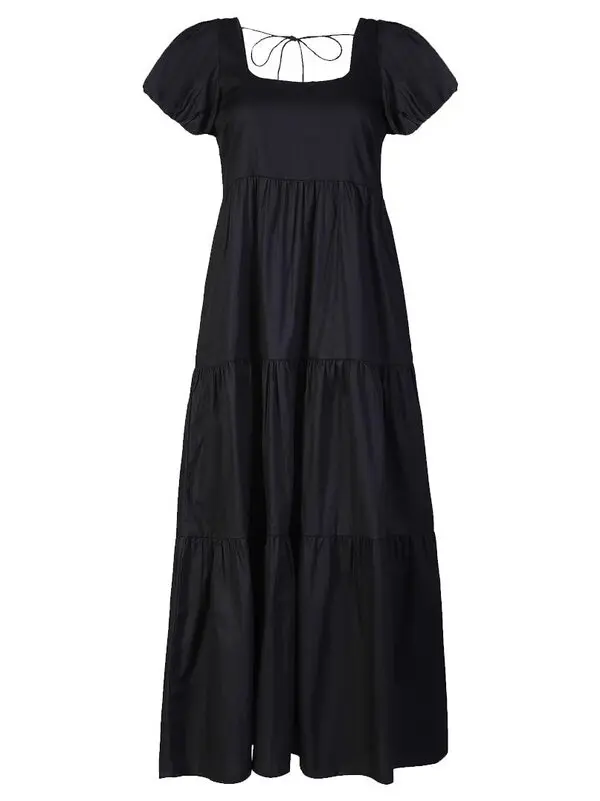 REISTOR Puff Sleeve Tiered Maxi Dress - Black