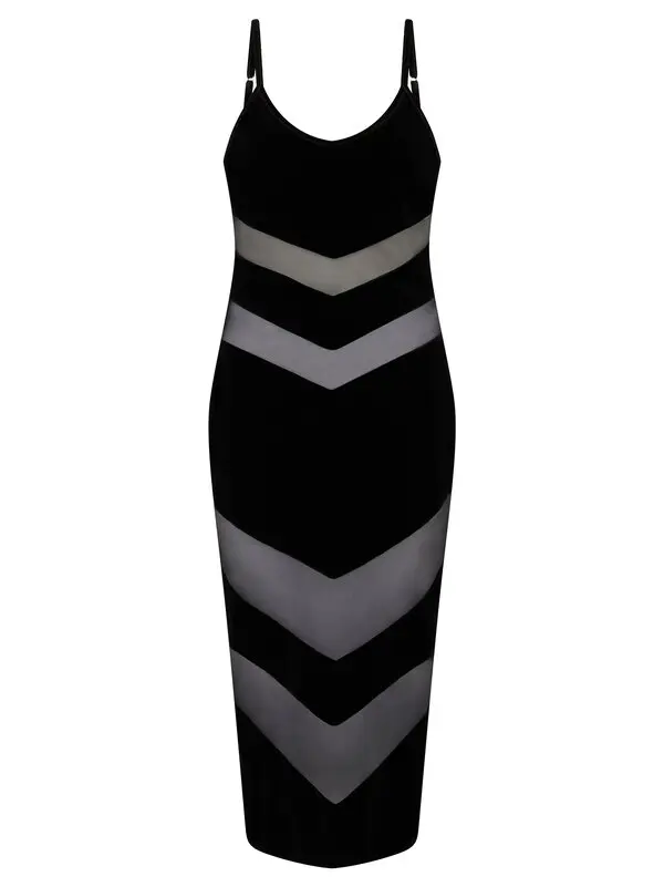SOUR FIGS Contrast Tulle And Velvet Panel Midi Dress - Black