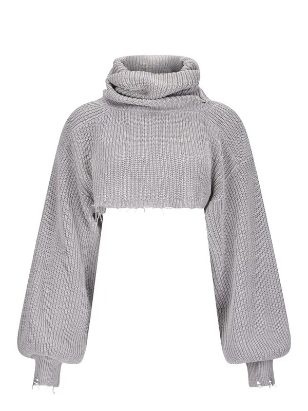 ARDEA Cropped Mask Knit Sweater - Grey