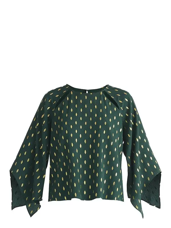 PAISIE Foil Print Cut-out Top - Green/gold
