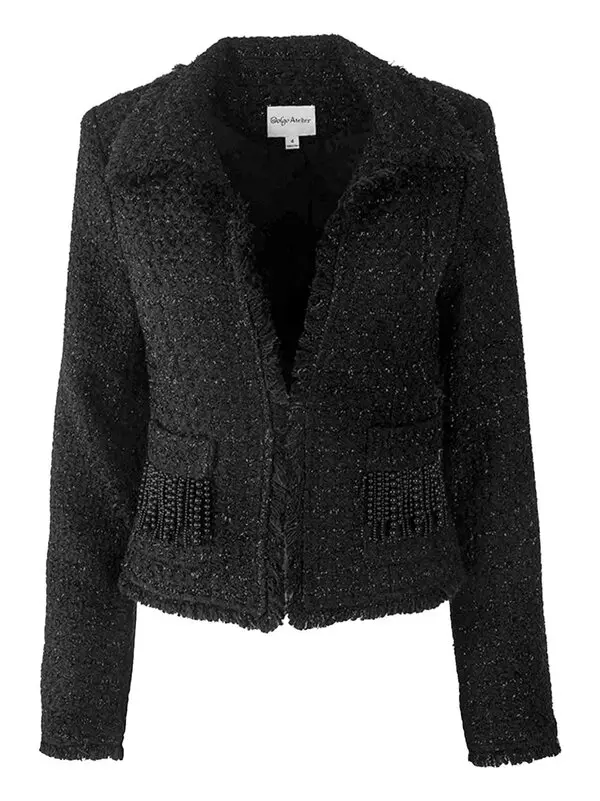 SOLGO ATELIER Tia Cropped Tweed Bouclé Jacket - White