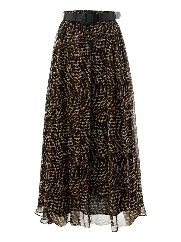 EXQUISE Teresa Chiffon Midi Skirt - Brown