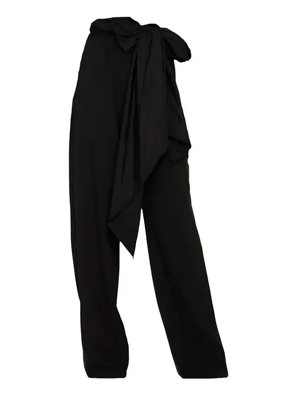 LIA ARAM Velvet Wide-leg Trousers With Taffeta Bow - Black