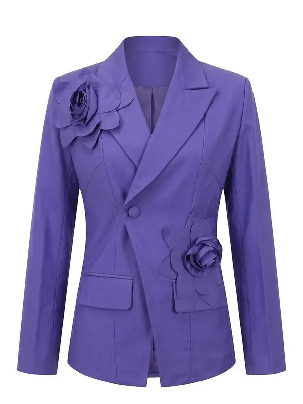 MODENAIRE Structured Blazer With Floral Appliqu - Purple