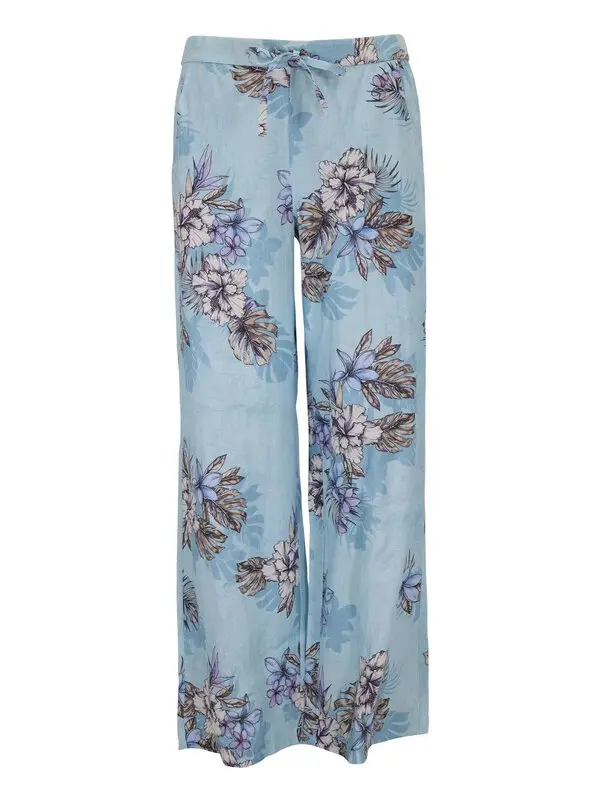 LORDS OF HARLECH Lillian Exotic Floral Wide-leg Pant - Blue