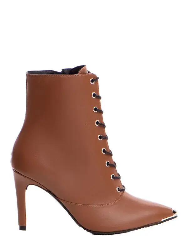 THE 5TH ELEMENT Lace-up Leather Ankle Boots With Metal Toe - Brown