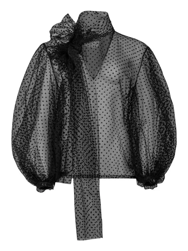 HELENE GALWAS Jessy Polka-dot Tulle Blouse - Black