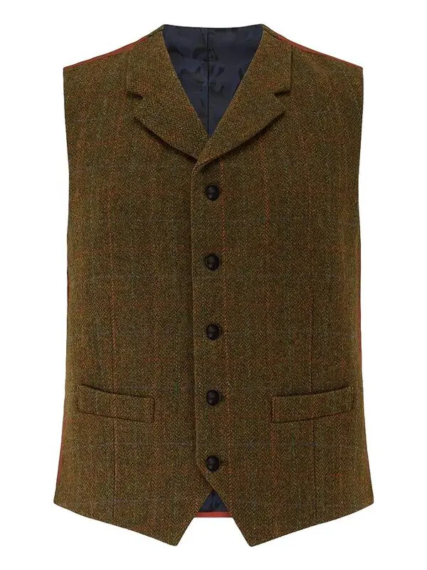 GUARDS LONDON Sherwood Tweed Wool Checkered Waistcoat - Brown