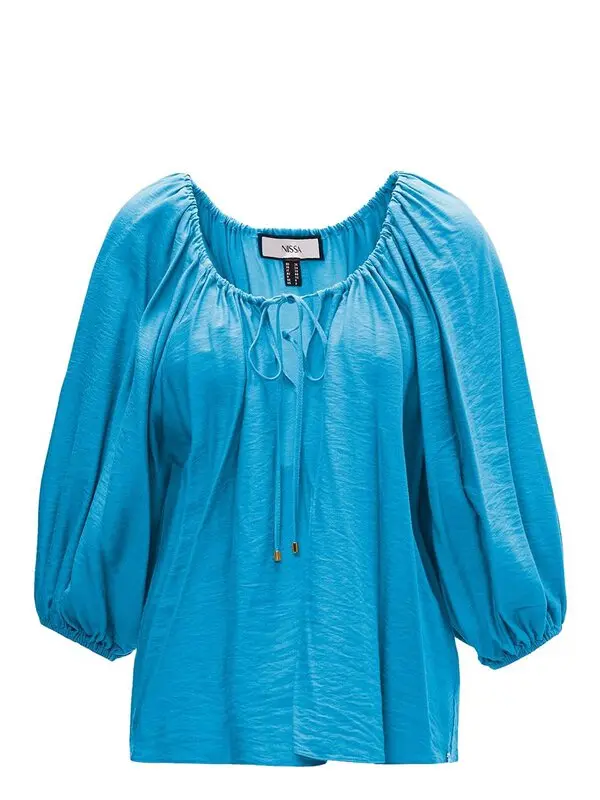 NISSA Puff-sleeve Viscose Top - Blue