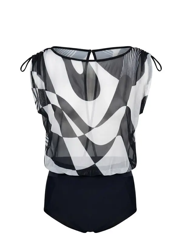 SEROTONE SWIM Mesh Top One Piece - Black/white