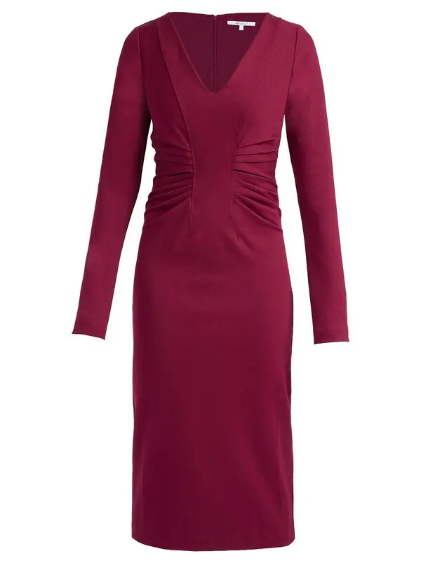 Santorelli Willa Long Sleeve Midi Dress With Tuck Detail - Red