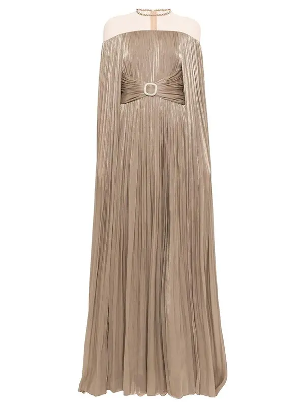 NISSA Chiffon Maxi Dress With Cape Design - Grey
