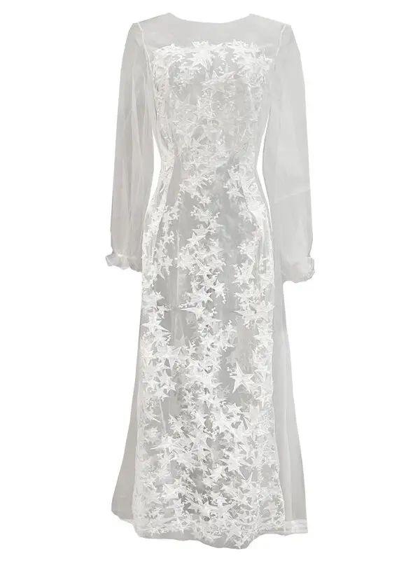 CAROL COELHO Star Embroidered Tulle Gown - White