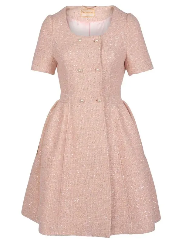 SANTINNI Wool Tweed Dress Coat - Orange