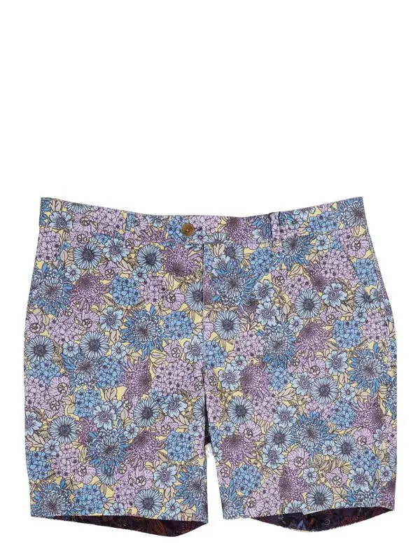 LORDS OF HARLECH Floral Print Stretch Sateen Shorts - Yellow