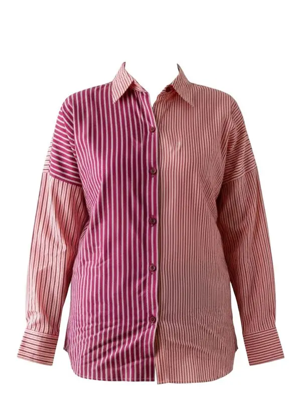 CHARKHA & LOOM Hand Block Printed Cotton London Style Shirt - Eed/pink
