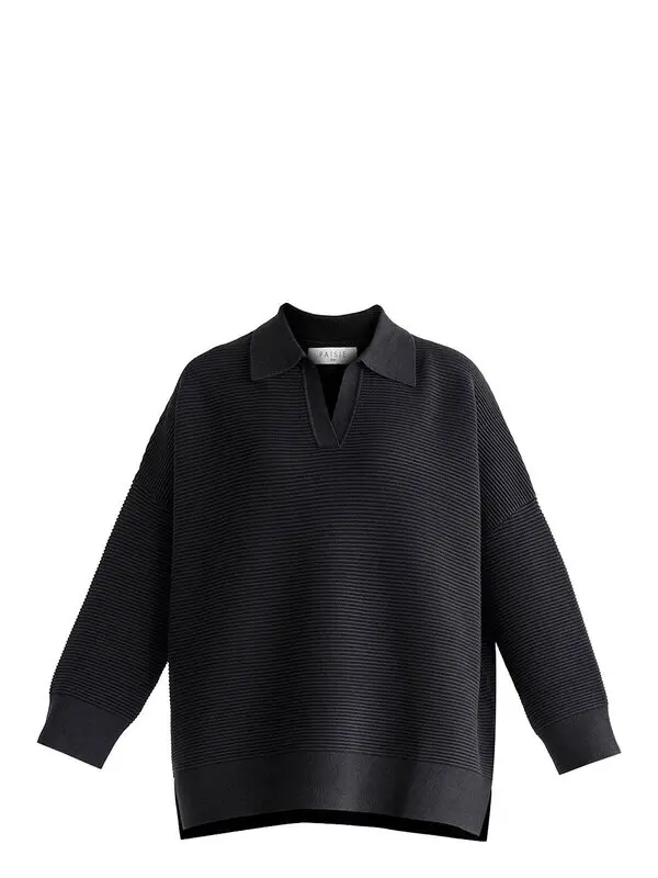 PAISIE Polo Collar Ribbed Jumper - Black