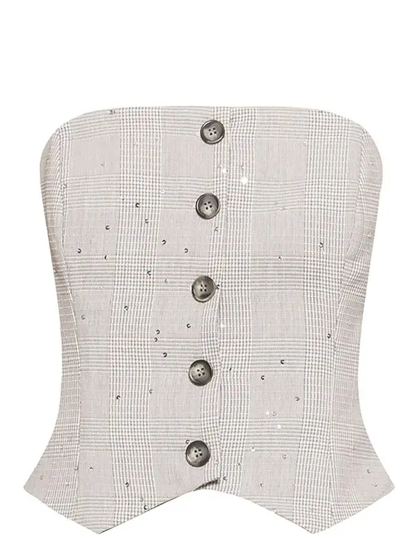 NISSA Sequin-detail Corset Top - Grey