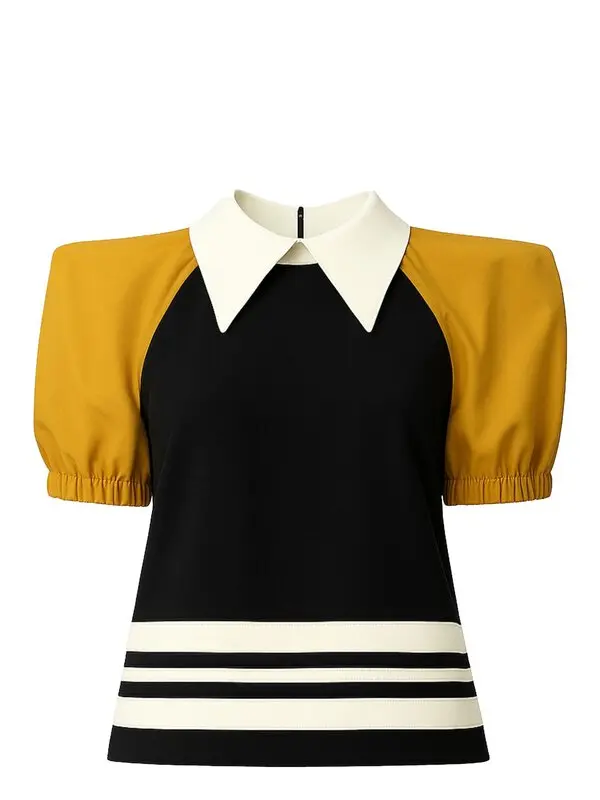 JULIA ALLERT Color Block Puff Sleeve Blouse - Black/yellow
