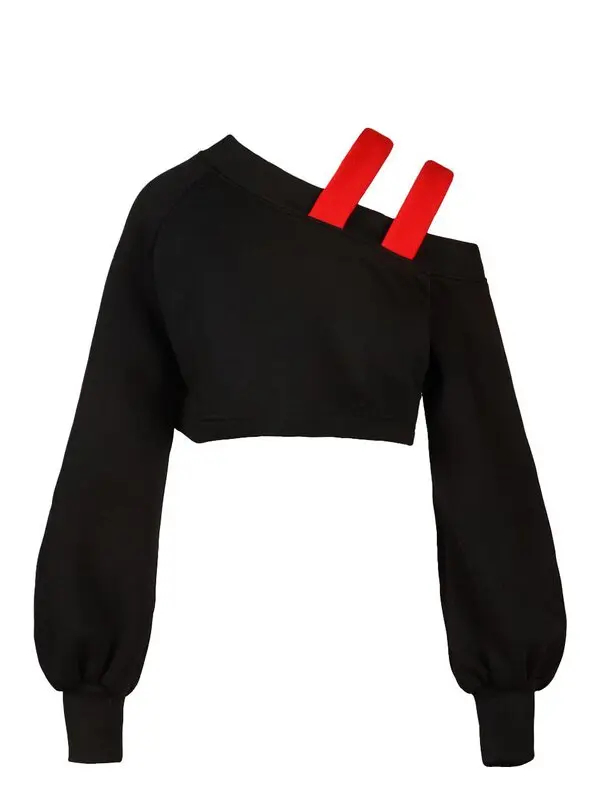 IOANA CIOLACU Mixed Cold Shoulder Crop Top - Black/red