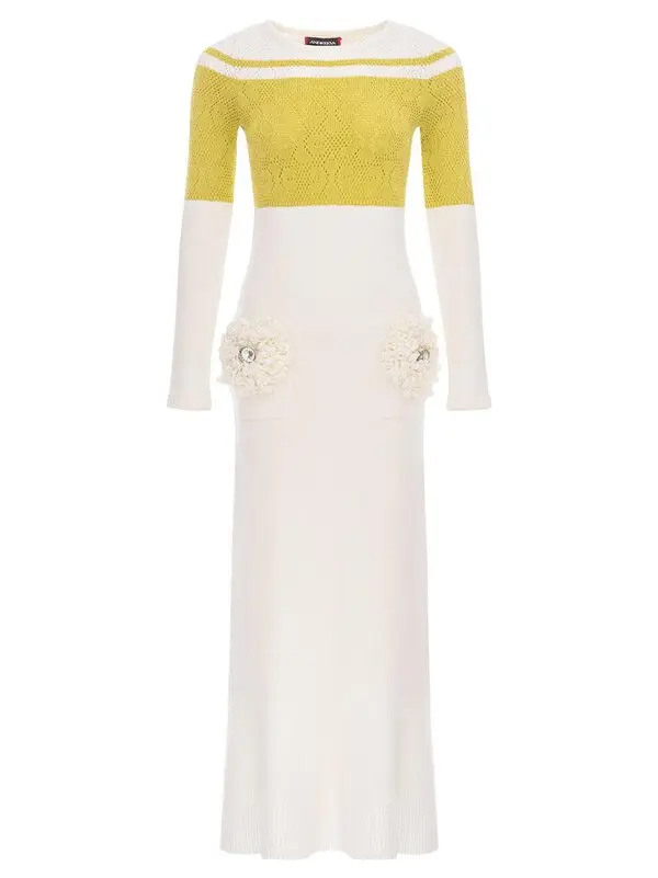 ANDREEVA Chrysanthemum Knit Midi Dress - White