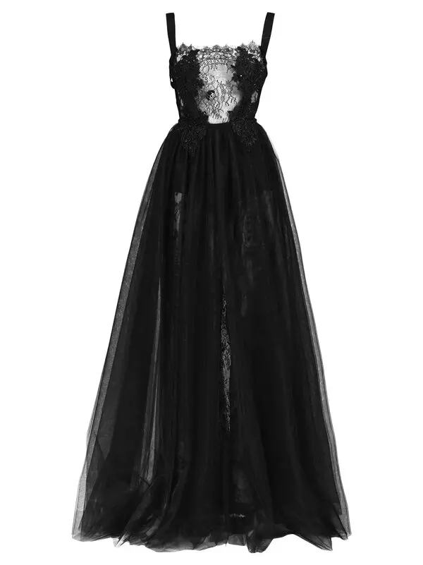 LIA ARAM Deconstructed Lace And Tulle Gown - Black