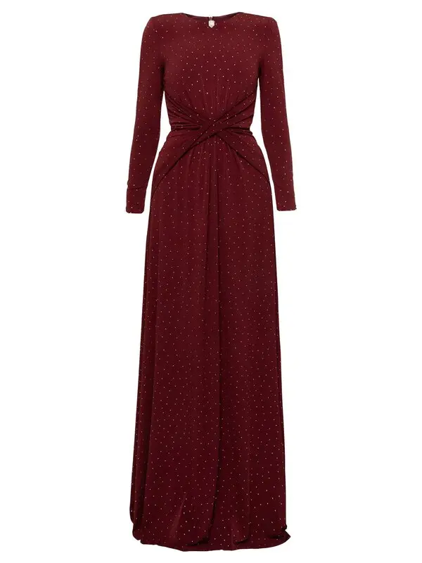 NISSA Rhinestone-embellished Jersey Maxi Dress - Red
