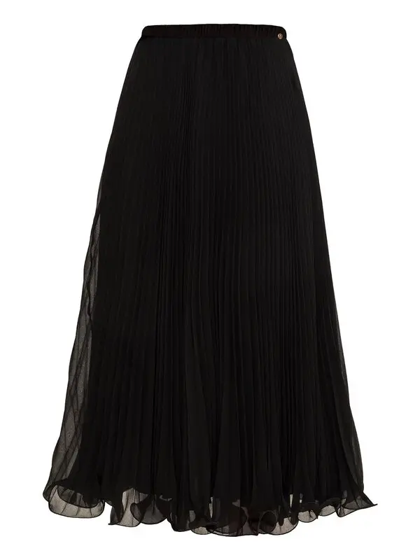 NISSA Pleated Chiffon Midi Skirt - Black