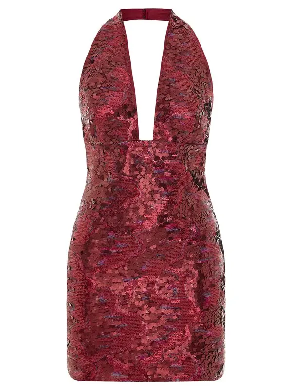 PCFG Sequin Halterneck Mini Dress - Pink/red