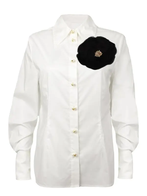 LAINES LONDON Couture Tie Shirt With Corsage - White
