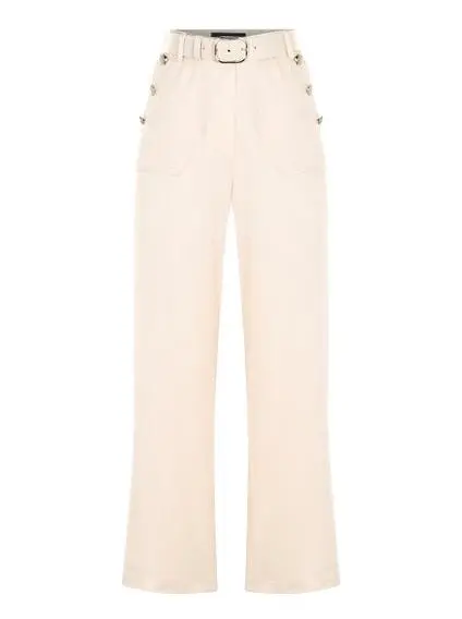 EXQUISE Wide-leg Belted Trousers - Beige